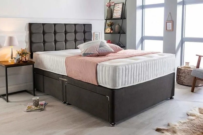Deluxe DIVAN BED BED Base With Headboard Floorstanding Bed Royal Headboard Stylish Storage Drawers Headboard Bed Deluxe Suede Bed Etsy