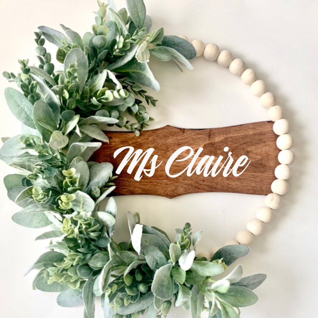 Personalized Teacher Door Wreath: Wood Name Sign, Classroom Decor - Etsy