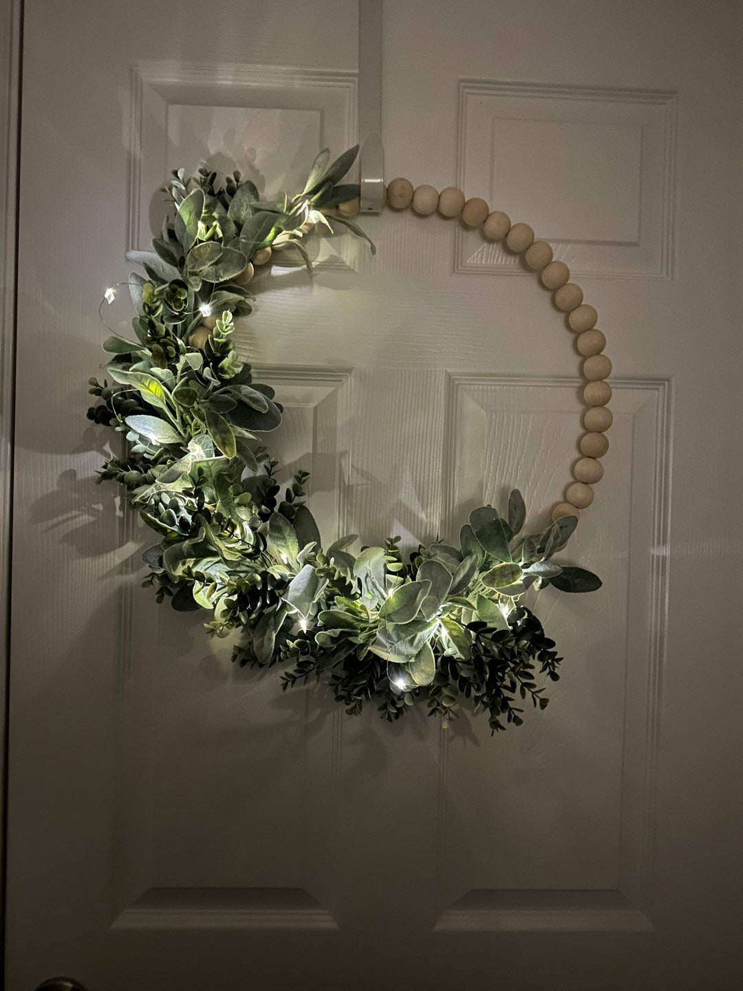Modern Winter Light up LED Light Wreath, Lambs Ear, and Eucalyptus ...