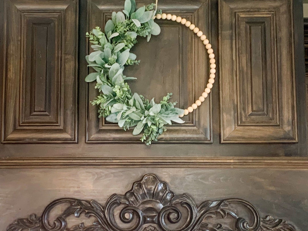 Modern Wreath, Lambs Ear, and Eucalyptus Wreath, Hoop Wreath for Double ...