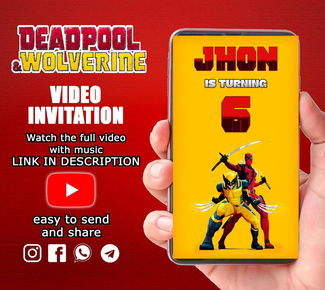 Invitación de cumpleaños de Deadpool, Wolverine, invitación de video de ...