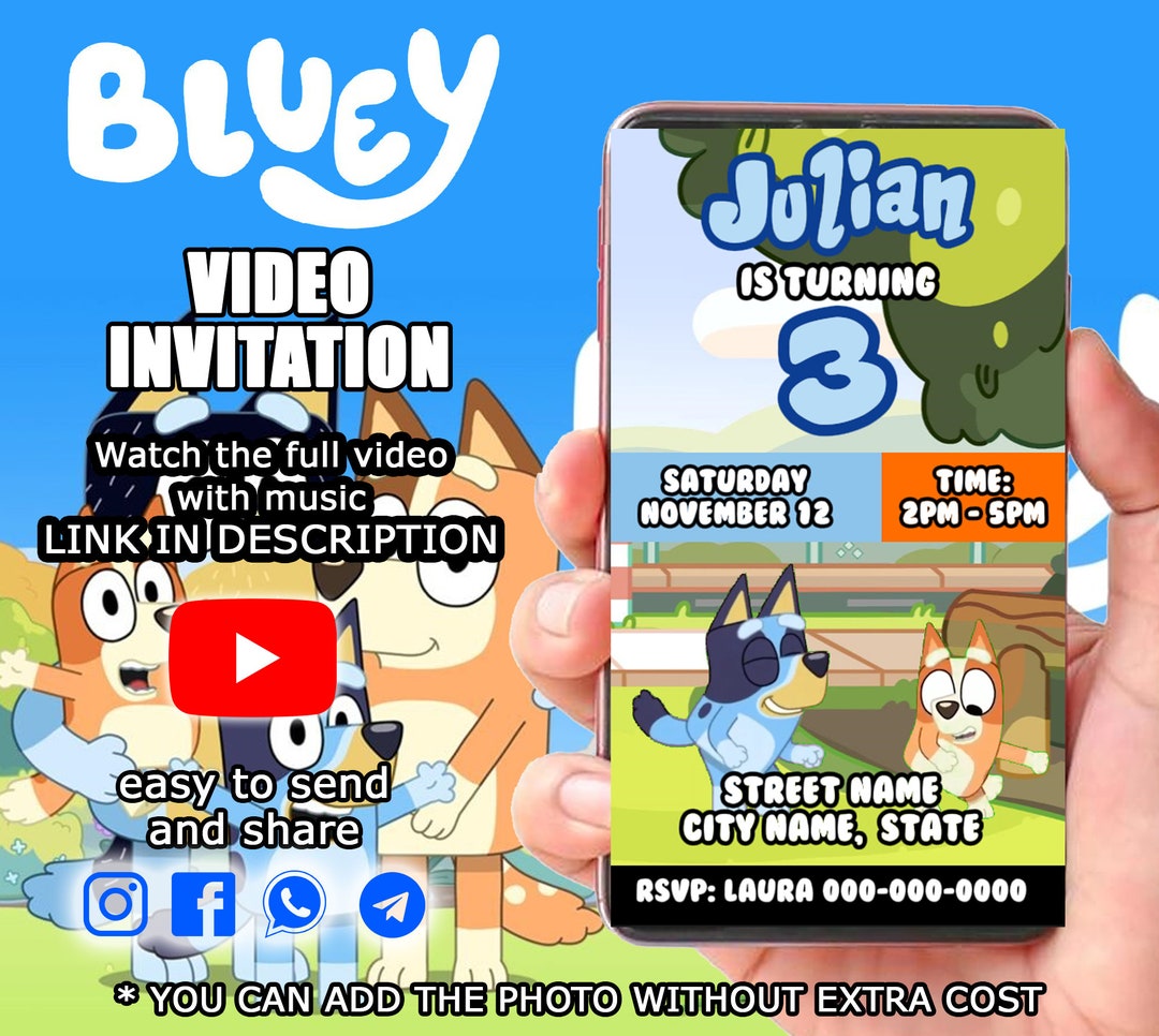 Bluey Birthday Invitation | Bluey Video Card Invitation | Bluey ...