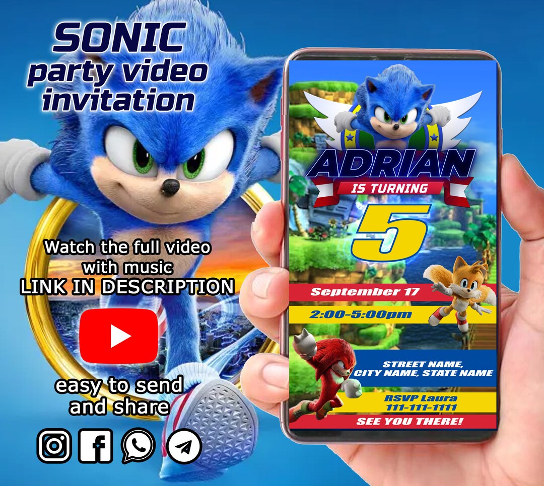 Sonic Birthday Party Invitation, Sonic the Hedgehog Birthday Invitation ...