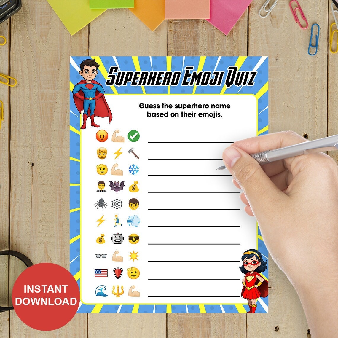 Superhero Emoji Challenge: Printable for Fun Guessing, Printable Game ...