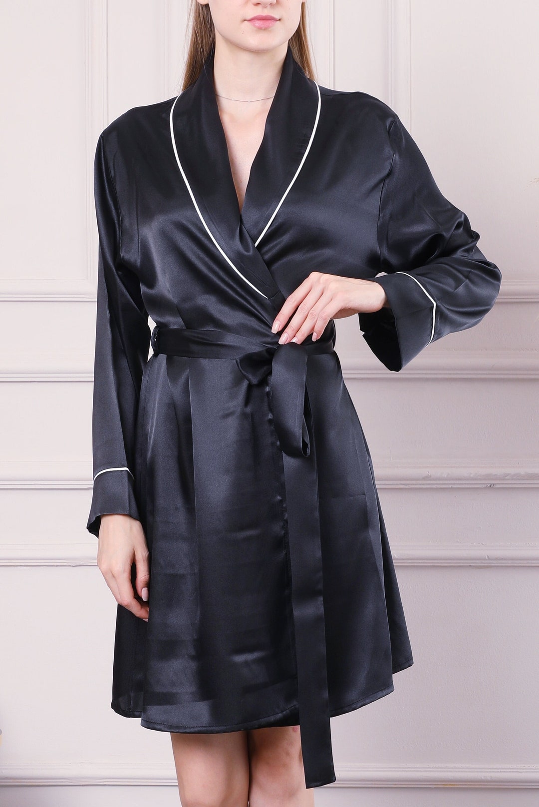 Black Bridal Robe / Satin Bride Dressing Gown / Silky Kimono for ...