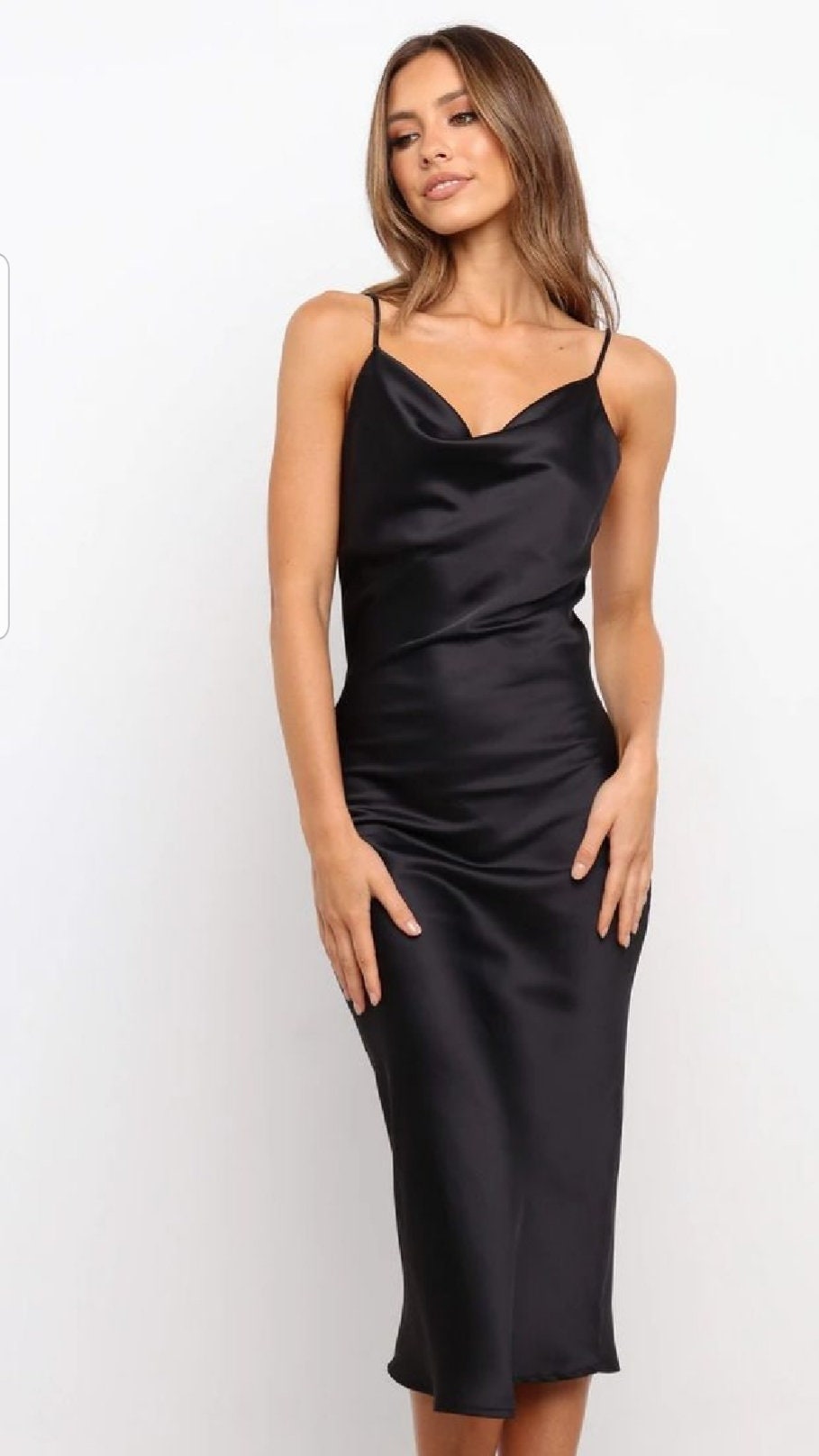 Black Silk Satin Midi Dress: Strappy Backless Lined Dress - Etsy