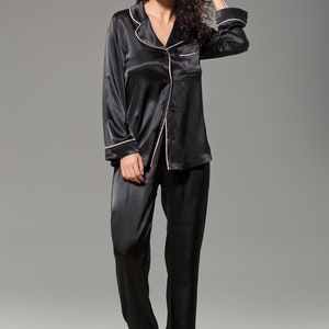 Black Satin Long Sleeve Pajama Set, Satin Pajamas, Bridesmaid Long Pj ...