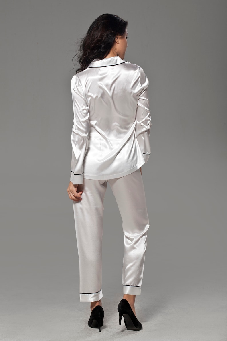 White Satin Long Sleeve Pajama Set: Silky Pjs - Etsy