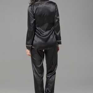 Black Satin Long Sleeve Pajama Set, Satin Pajamas, Bridesmaid Long Pj ...