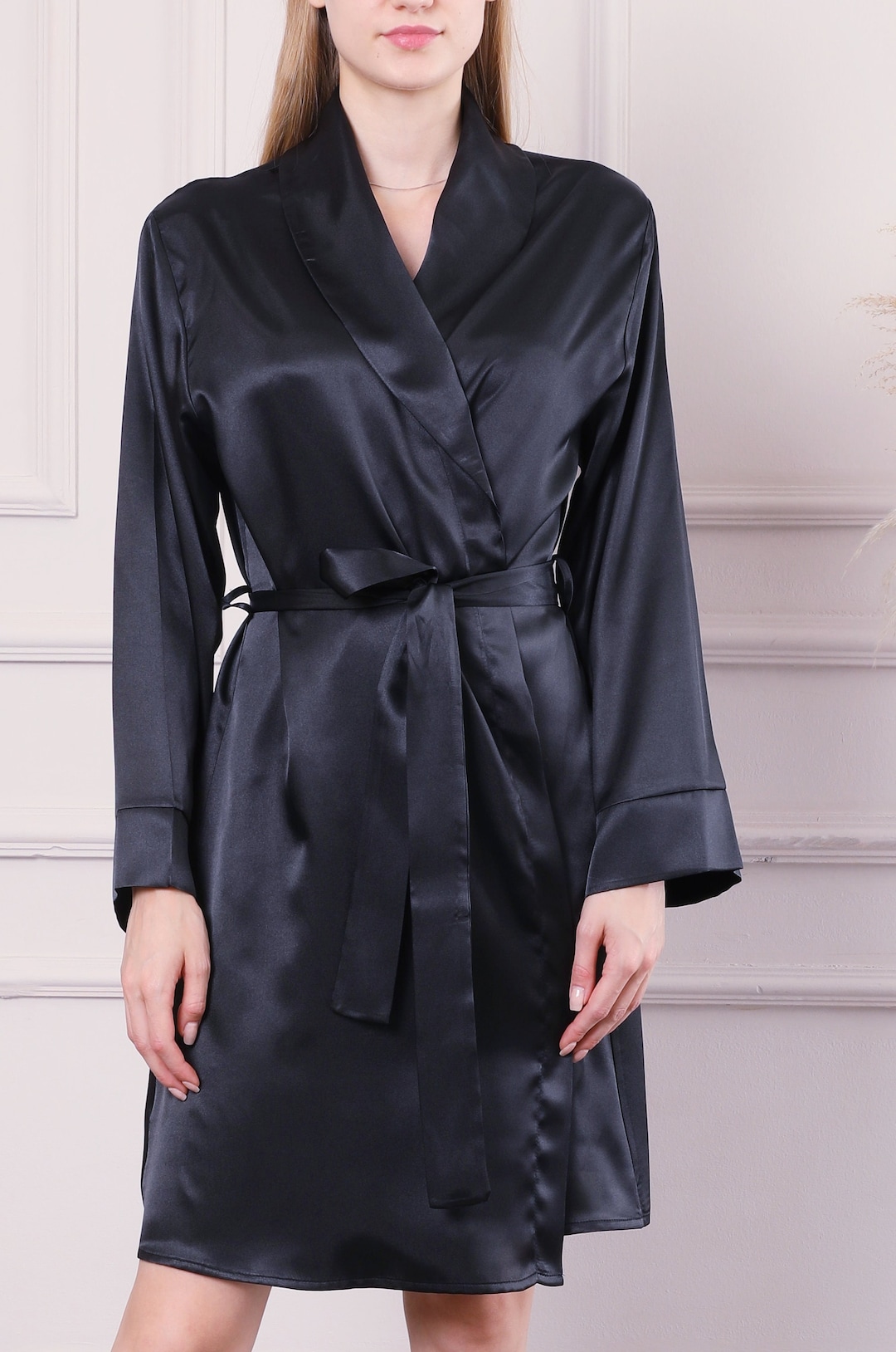 Black Bridal Robe / Satin Bride Dressing Gown / Silky Kimono for ...