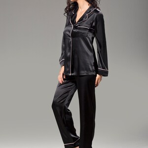 Black Satin Long Sleeve Pajama Set, Satin Pajamas, Bridesmaid Long Pj ...