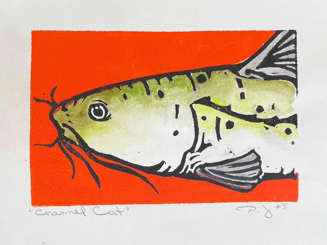 Hand Painted Catfish Linoleum Cut Print - Etsy