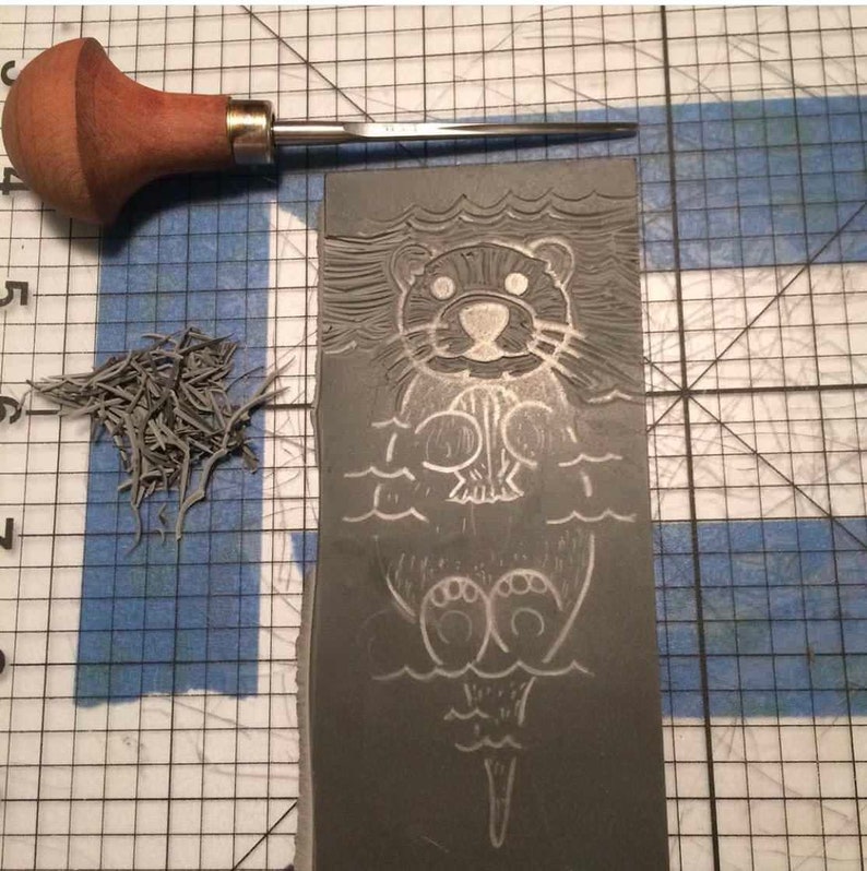 Otter Linoleum Cut Print - Etsy
