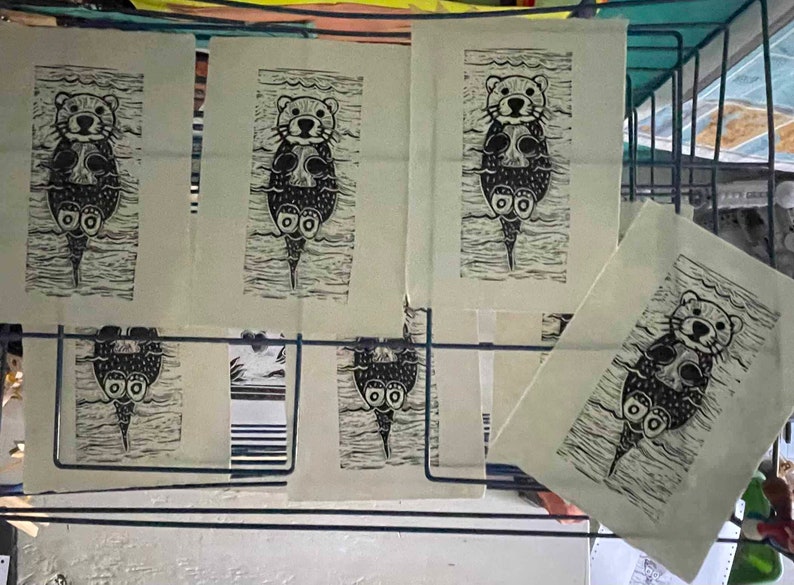 Otter Linoleum Cut Print - Etsy