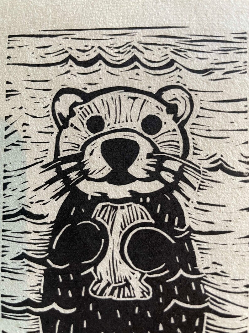 Otter Linoleum Cut Print - Etsy