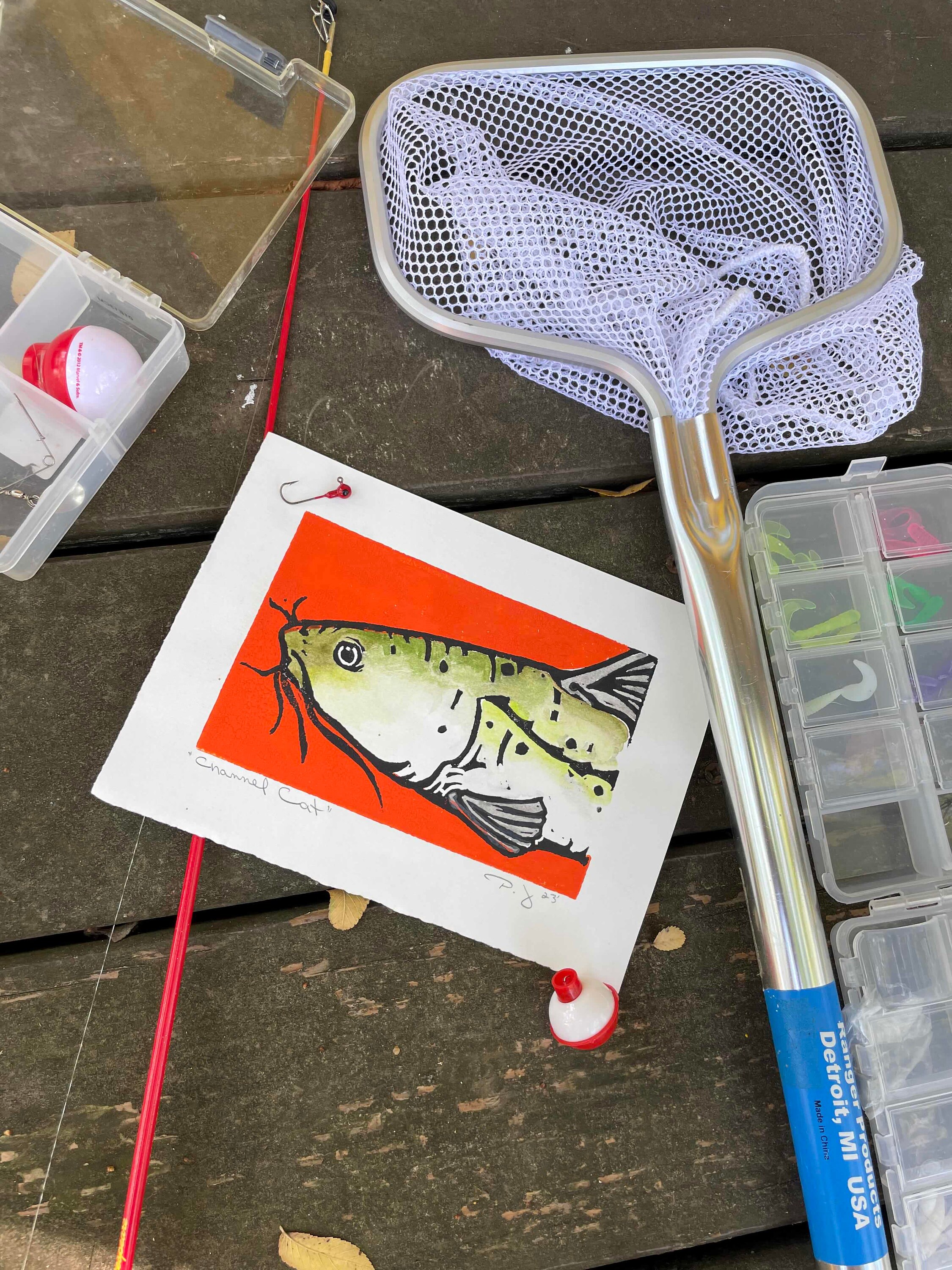 Hand Painted Catfish Linoleum Cut Print - Etsy