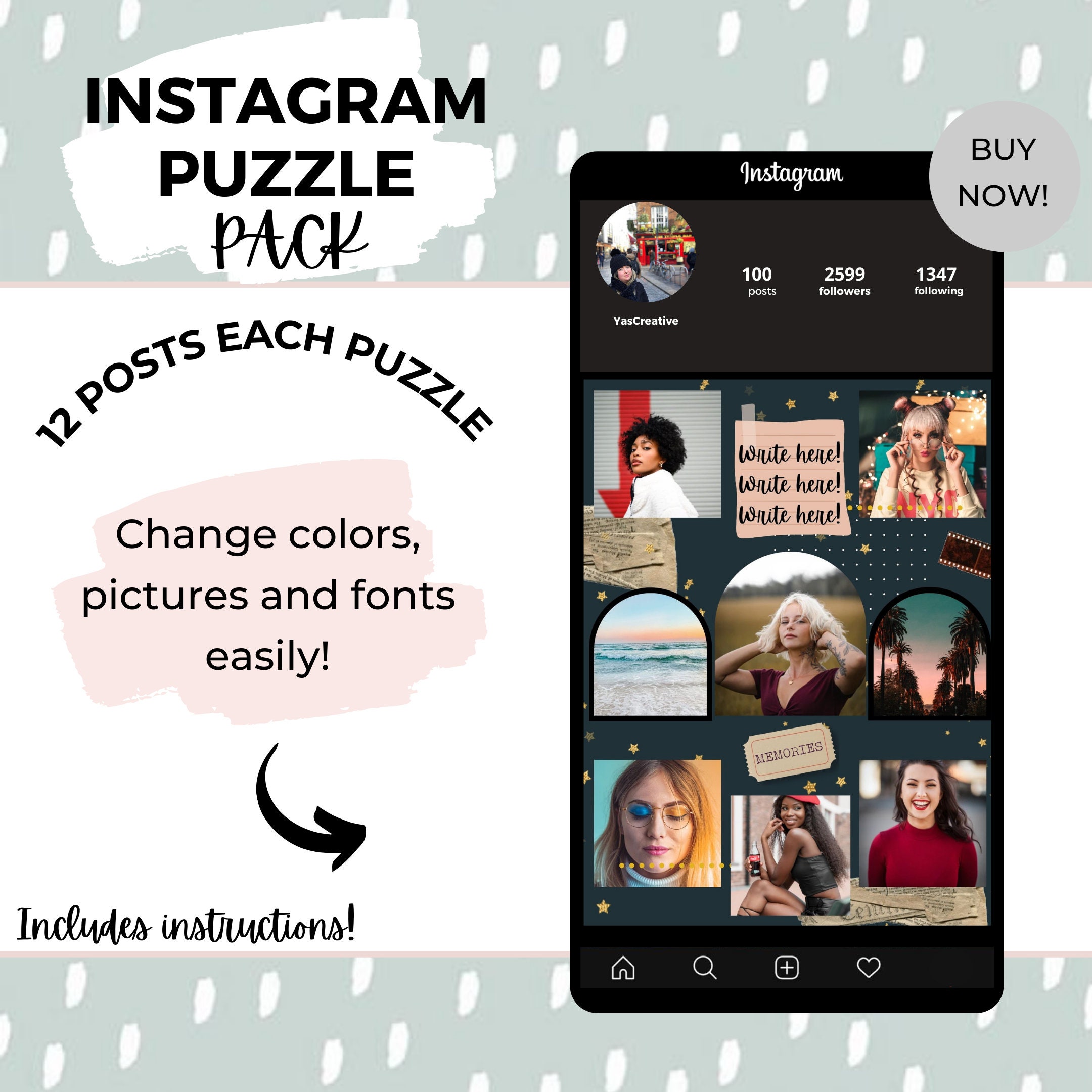 16 Instagram Puzzles Templates Editable in Canva Instagram - Etsy