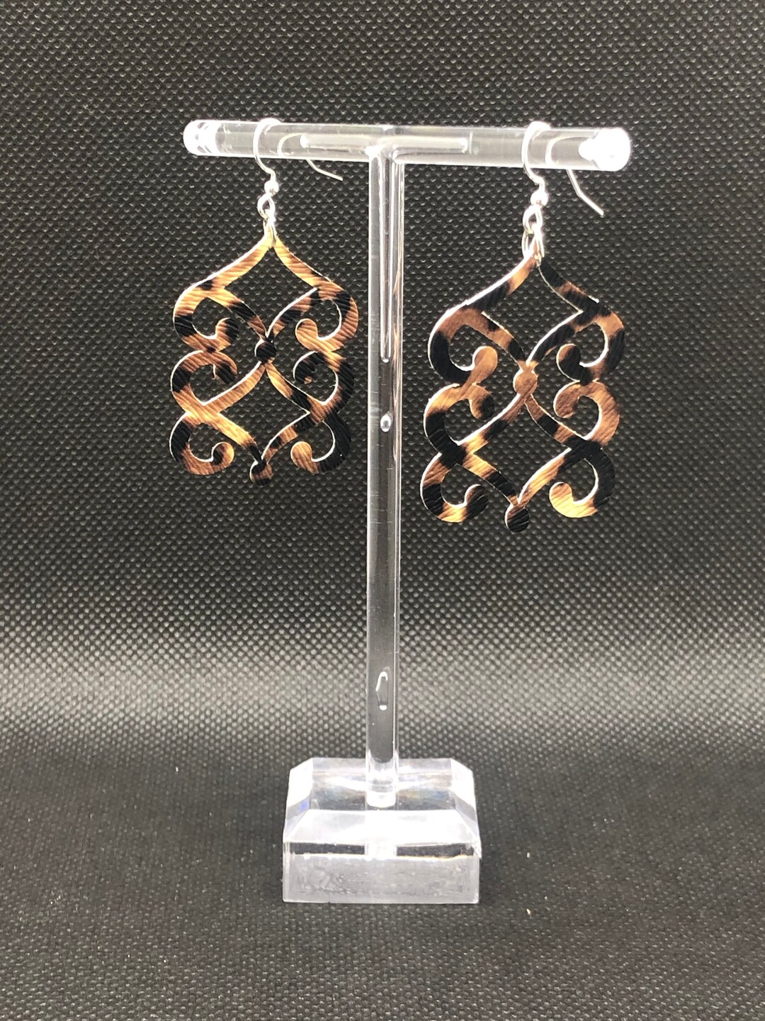 Faux Leather Cheetah Print Crest Earrings - Etsy