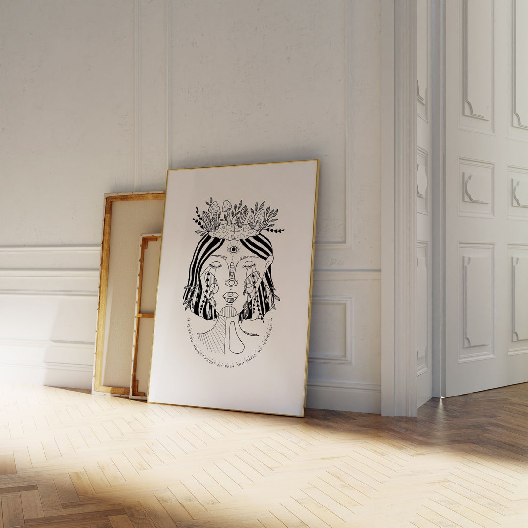 INVINCIBLE Art Prints, Wall Art Print, Black Ink Illustration, Mental ...