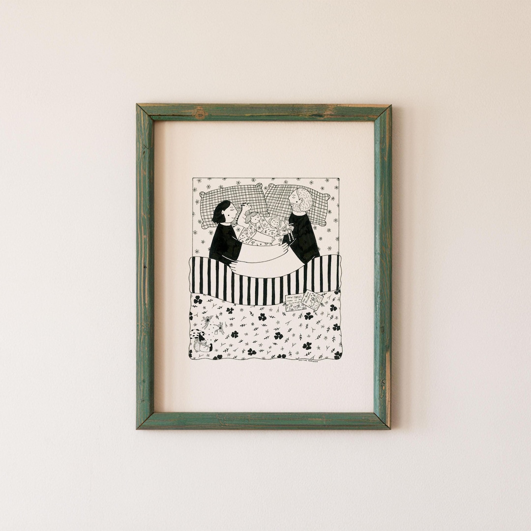 Handdrawn Custom Sleepy Portrait - Family Bed Portrait, Family ...