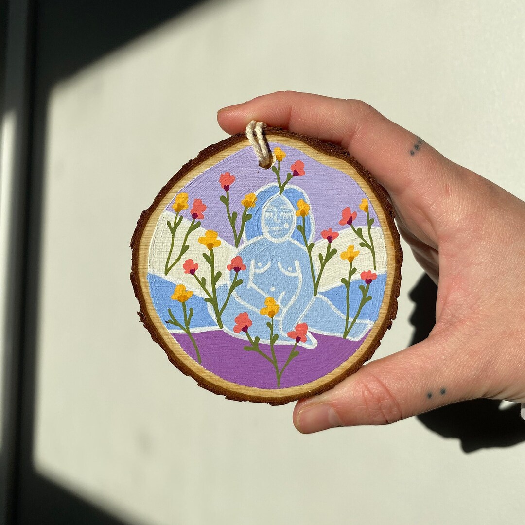 Ornament No.3 Hand Painted Wood Round, Hand Painted Ornament, Wall ...