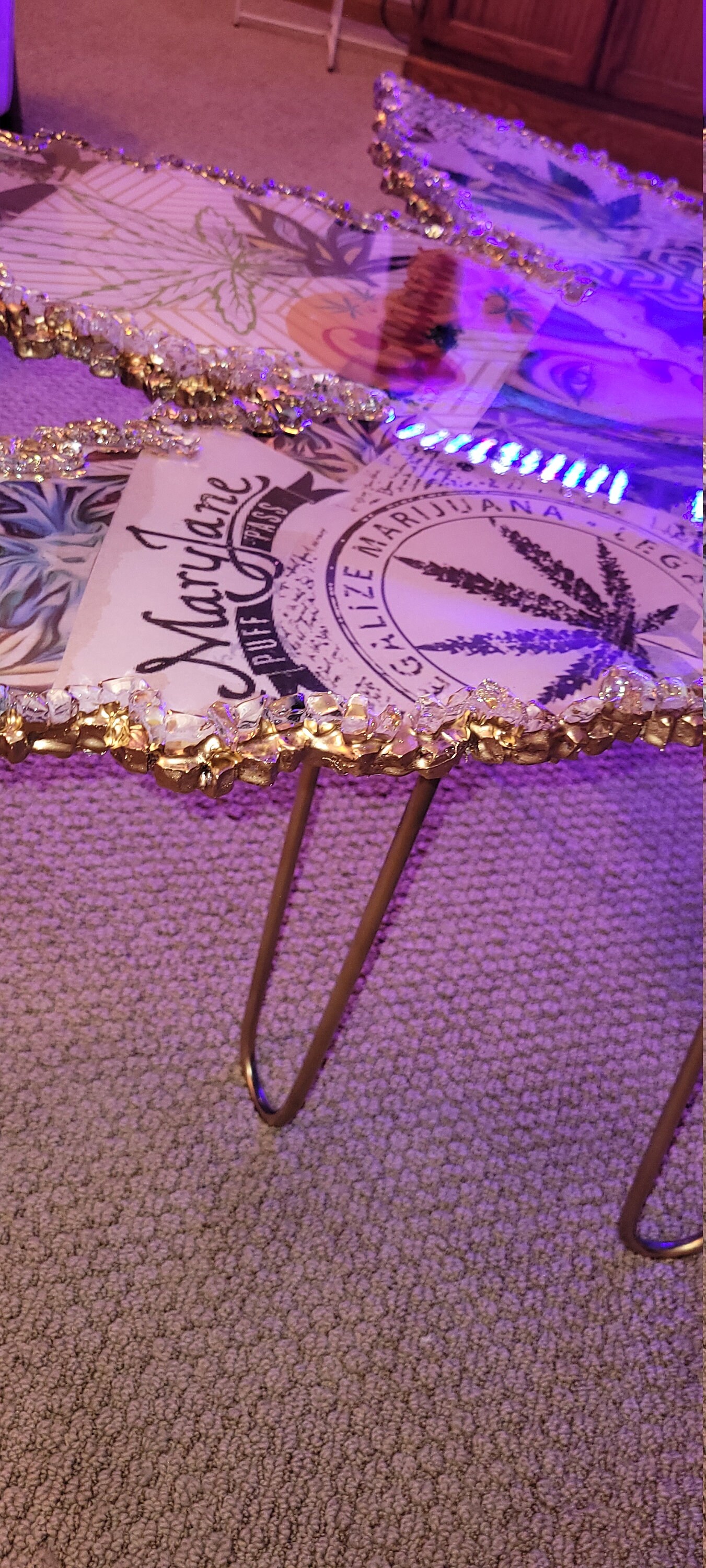 High End Custom Epoxy Table Crystal Bling Weed Marijuana Cannabis Herb ...