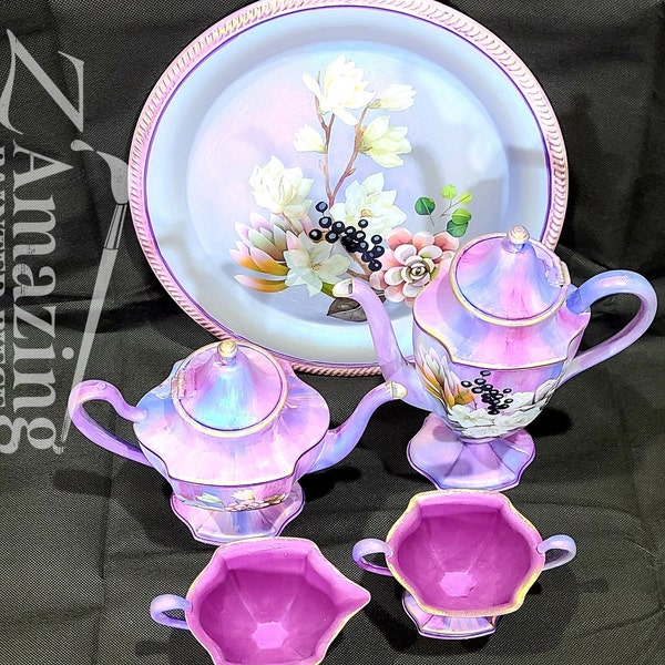 Painted Silver Tea Set - Etsy