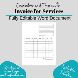 Invoice for Services Editable Templates, Psychotherapy/ Private ...