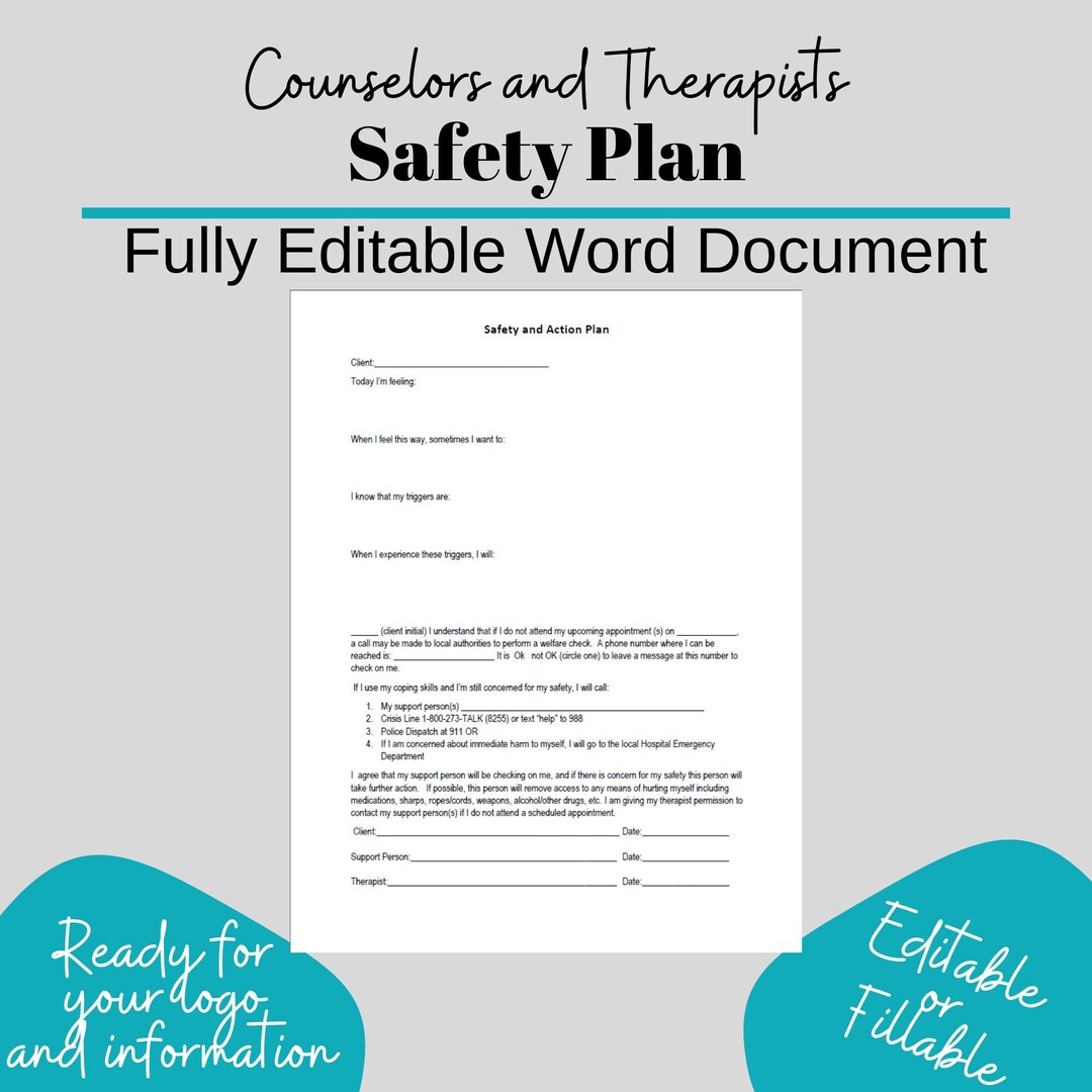 Safety Action Plan Form Editable Templates, Psychotherapy/ Private ...