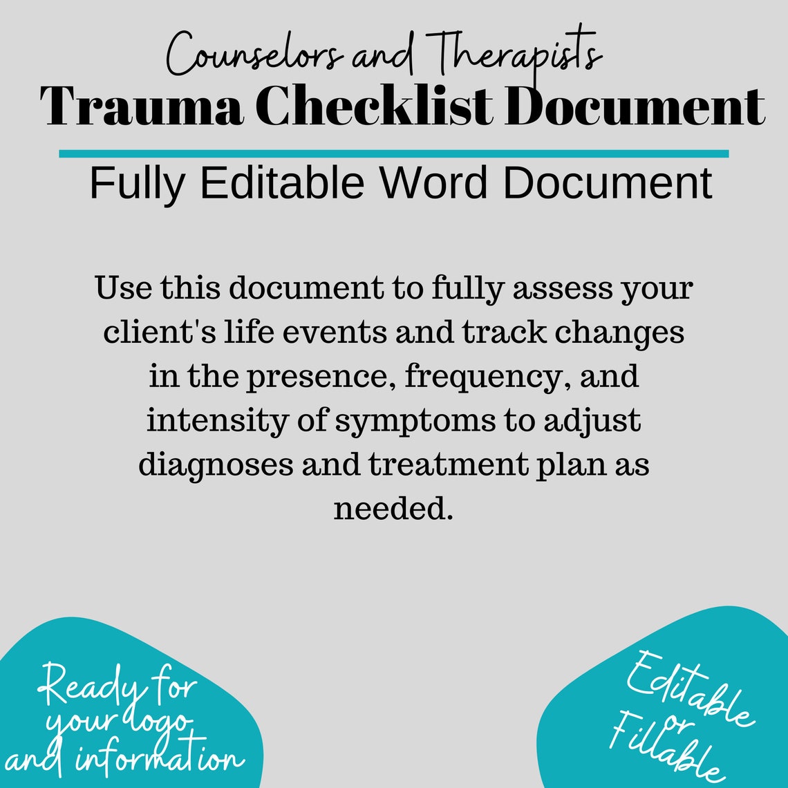 Trauma Checklist Form Fillable & Editable Templates, Psychotherapy ...