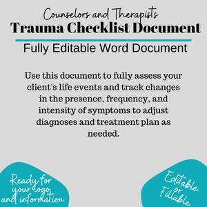Trauma Checklist Form Fillable & Editable Templates, Psychotherapy ...