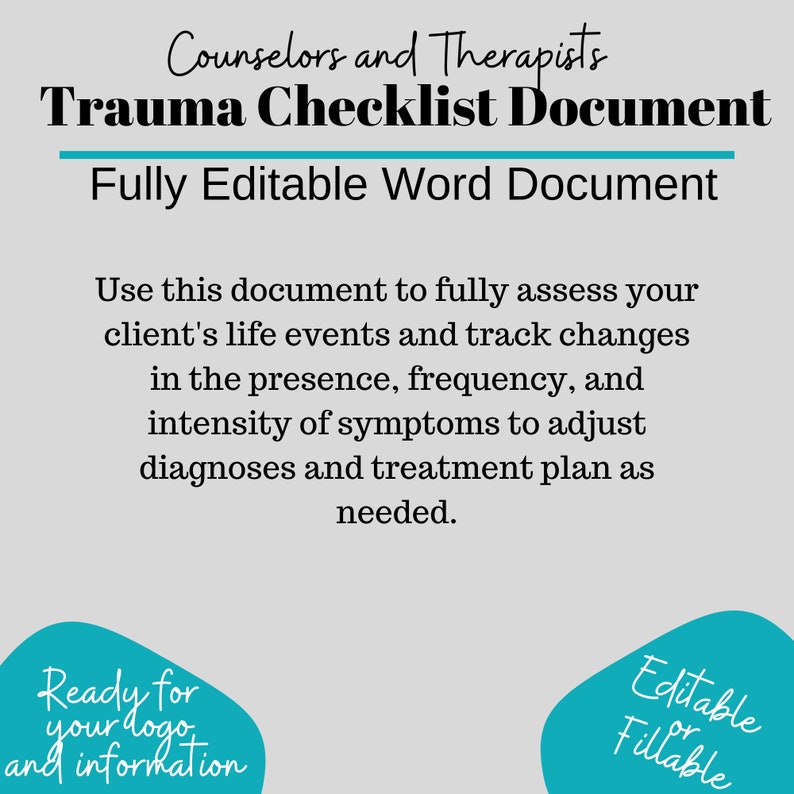 Trauma Checklist Form Fillable & Editable Templates, Psychotherapy ...