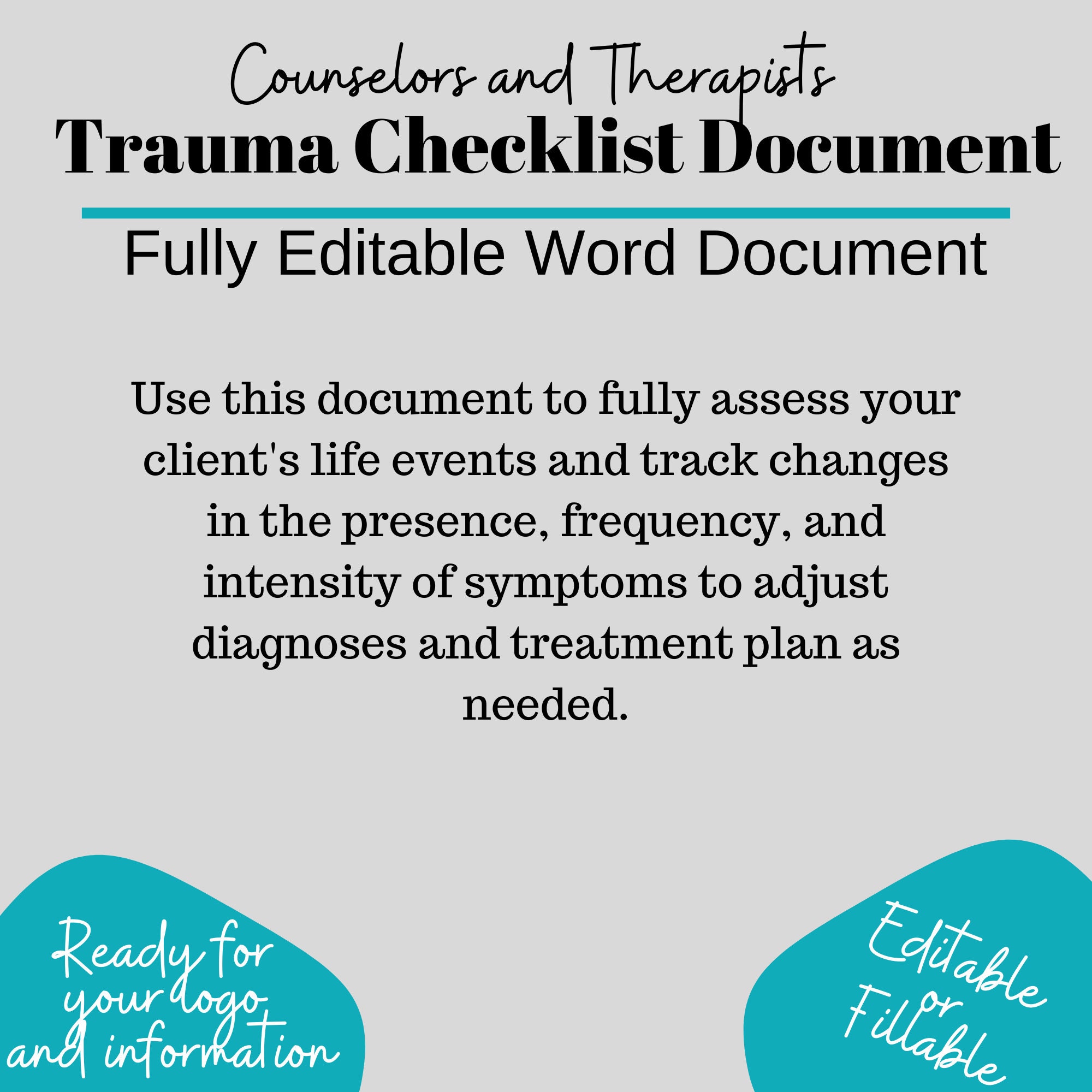 Trauma Checklist Form Fillable & Editable Templates, Psychotherapy ...