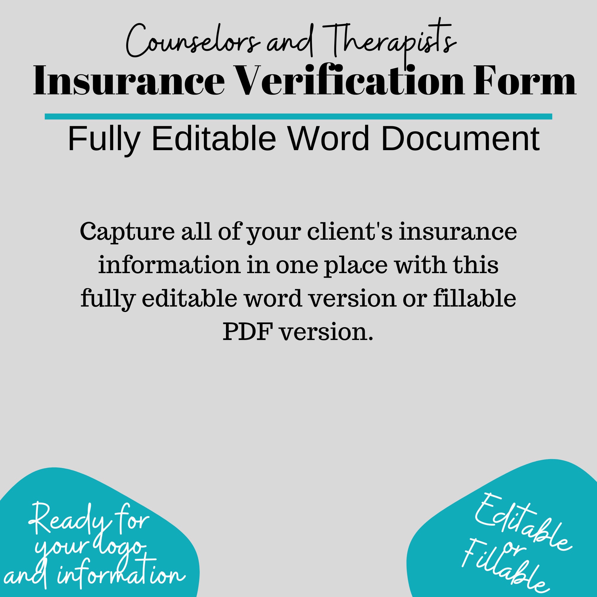 Insurance Verification Form Editable Templates, Psychotherapy/ Private ...