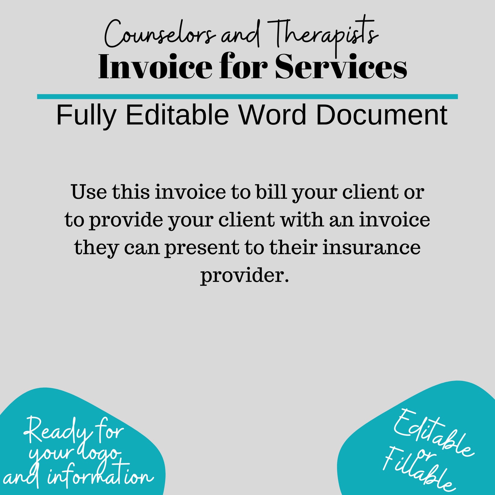 Invoice for Services Editable Templates, Psychotherapy/ Private ...