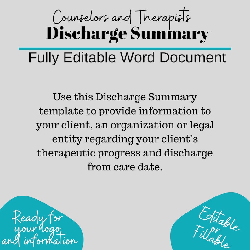 Discharge Summary Form Editable Templates, Psychotherapy/ Private ...