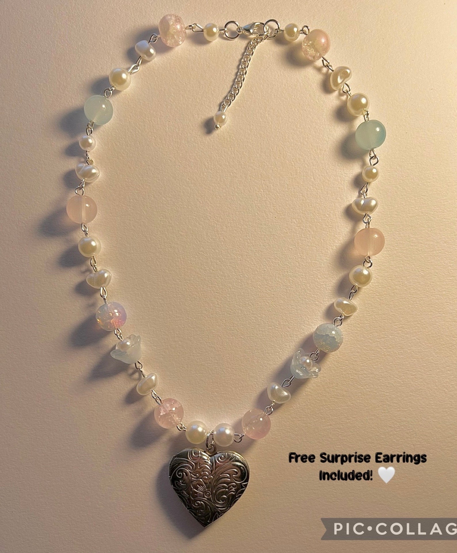 Heart Locket Coquette Necklace Made With Glass Beads Y2k 90s - Etsy