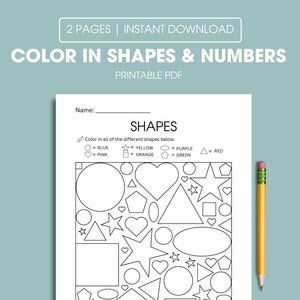 Color in Shapes and Numbers Practice Worksheet for Kids, Printable ...