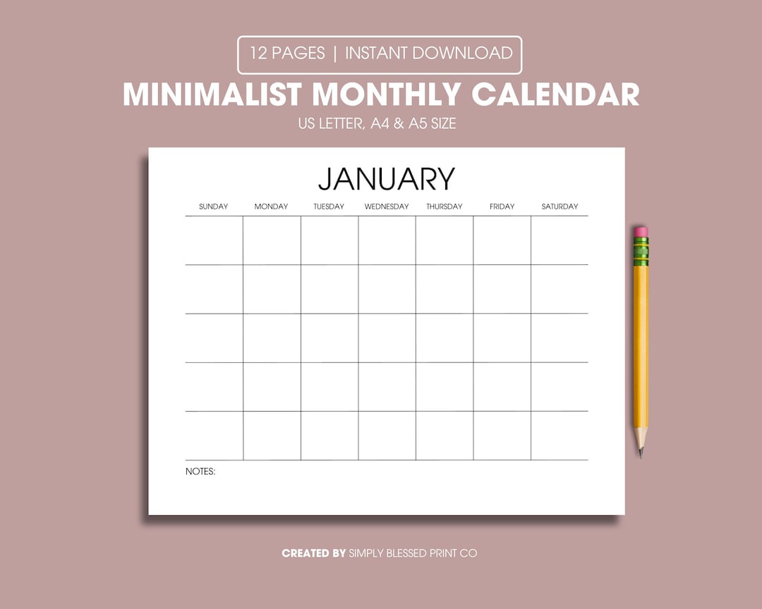 Minimalist Monthly Printable Calendar 2023, Simple Calendar Design ...