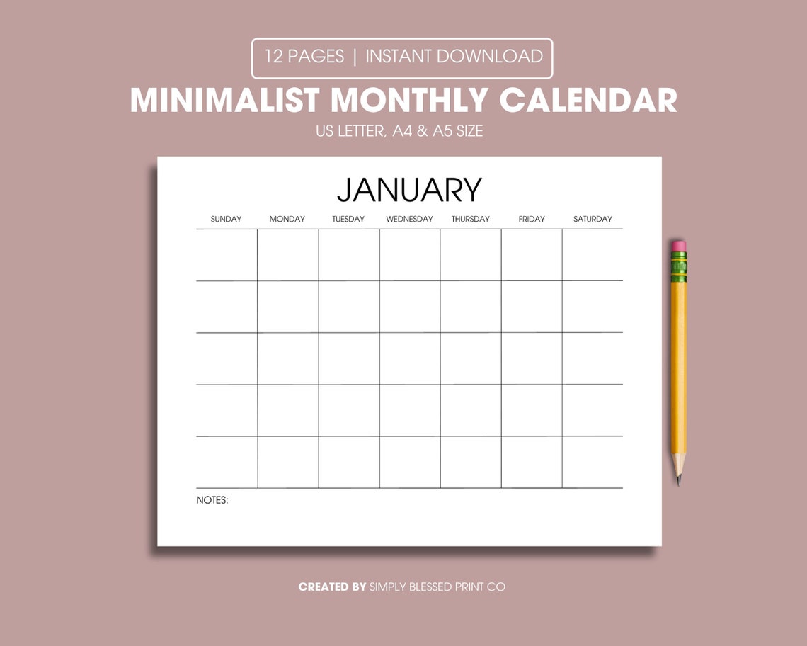 Minimalist Monthly Printable Calendar 2023, Simple Calendar Design ...