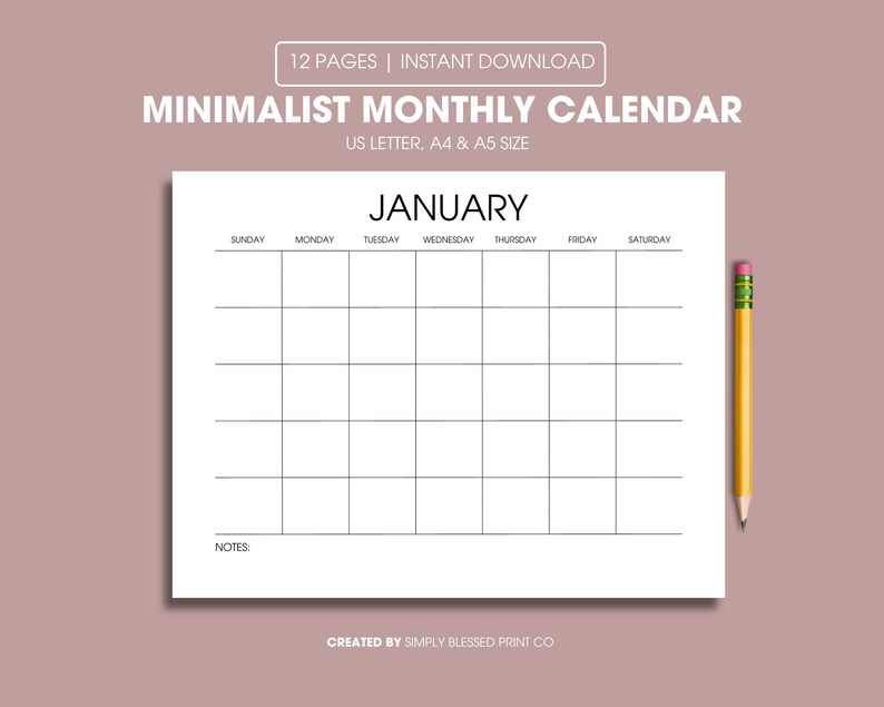 Minimalist Monthly Printable Calendar 2023, Simple Calendar Design ...