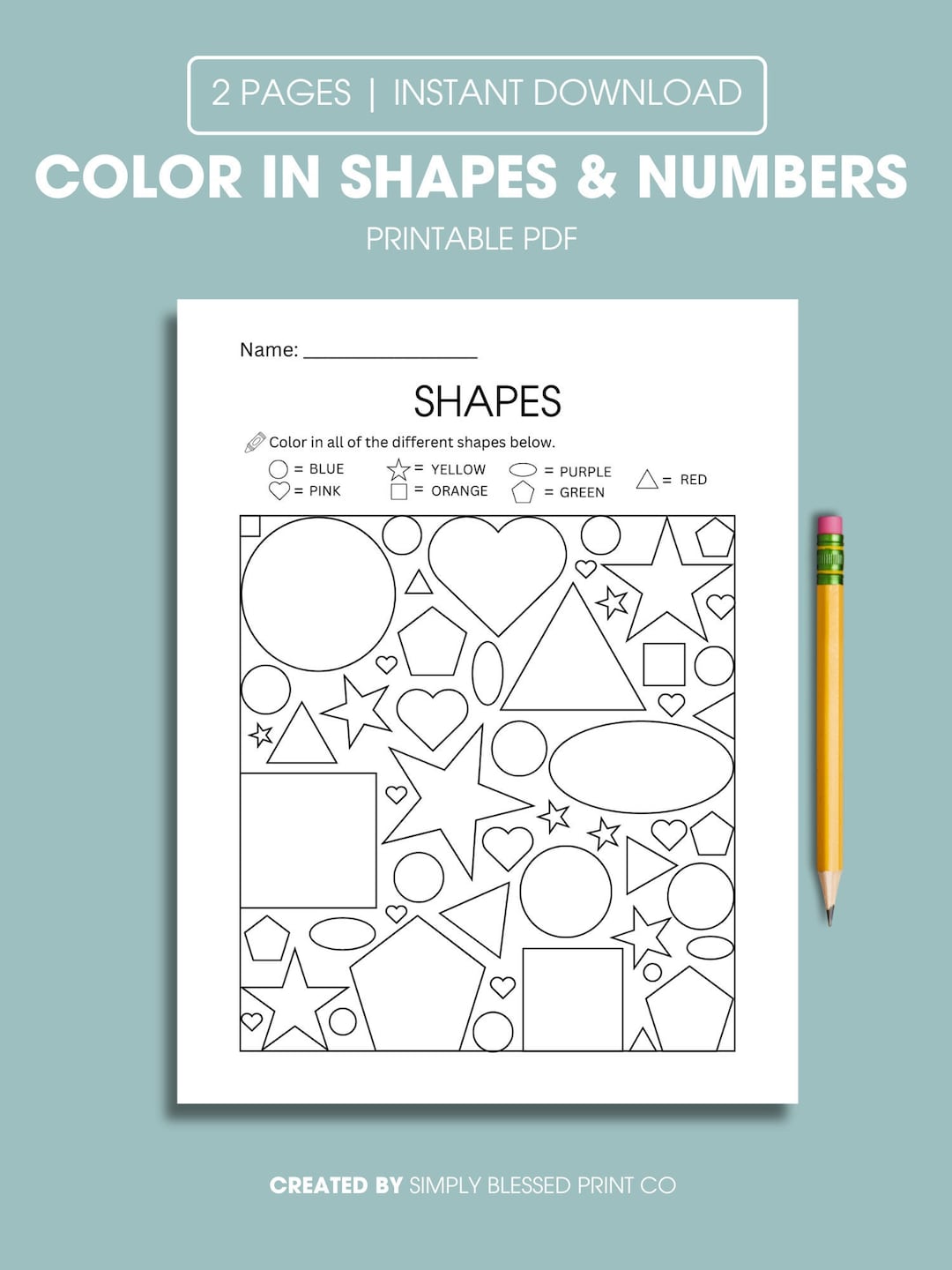 Color in Shapes and Numbers Practice Worksheet for Kids, Printable ...