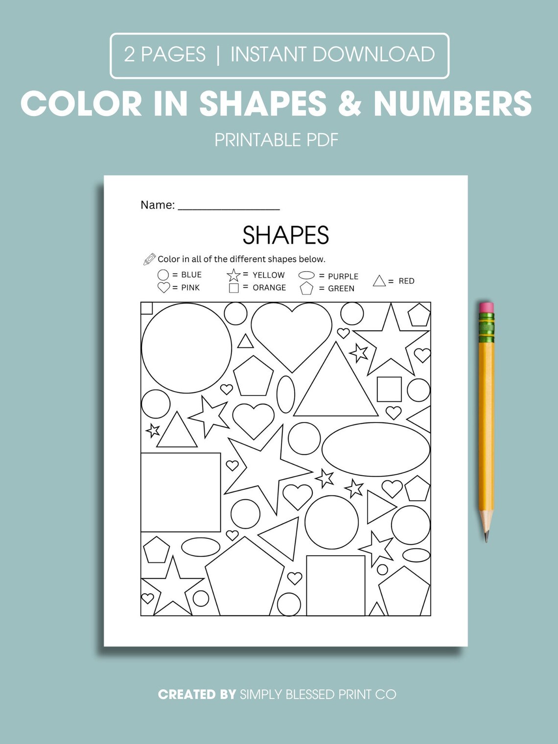 Color in Shapes and Numbers Practice Worksheet for Kids, Printable ...