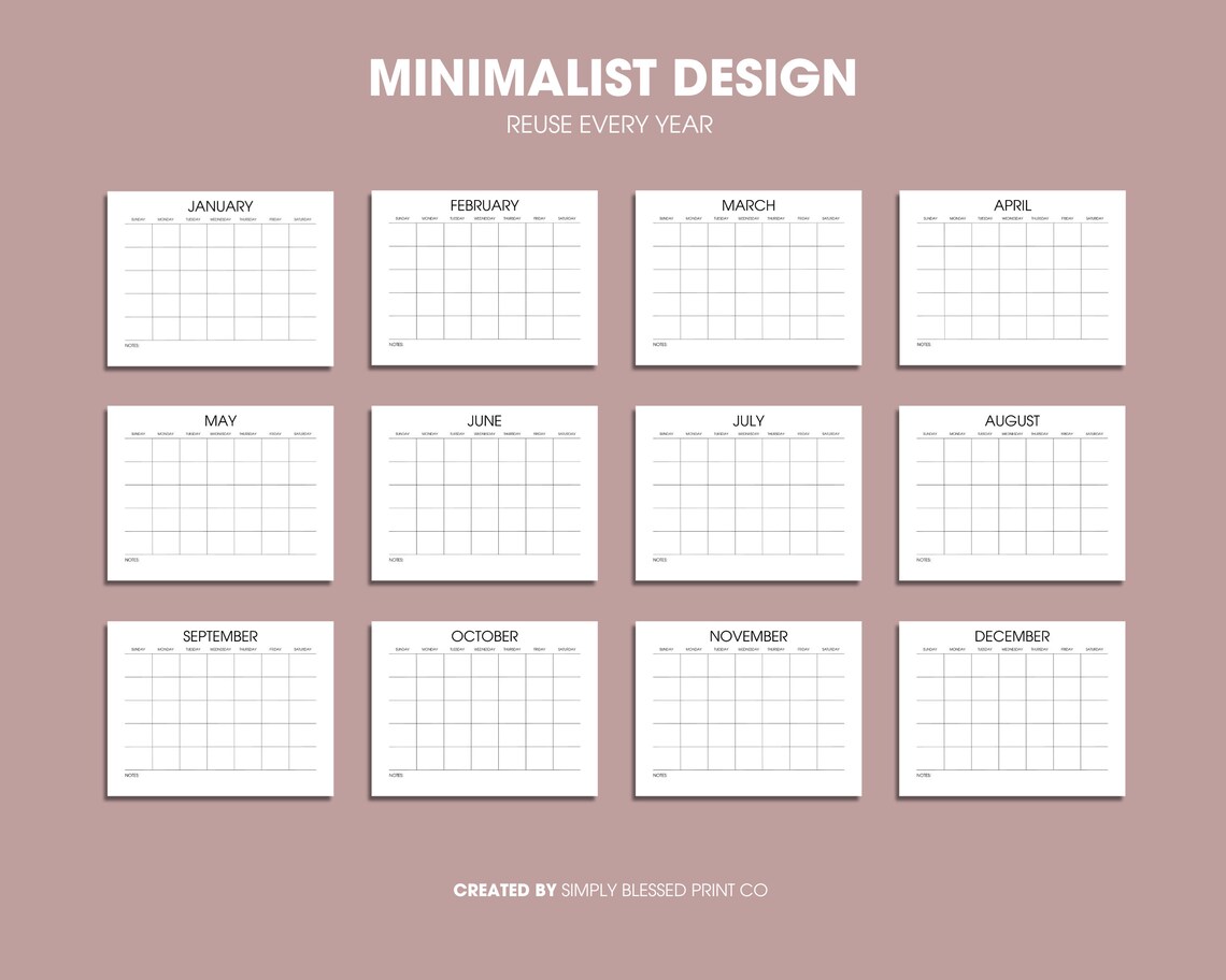 Minimalist Monthly Printable Calendar 2023, Simple Calendar Design ...