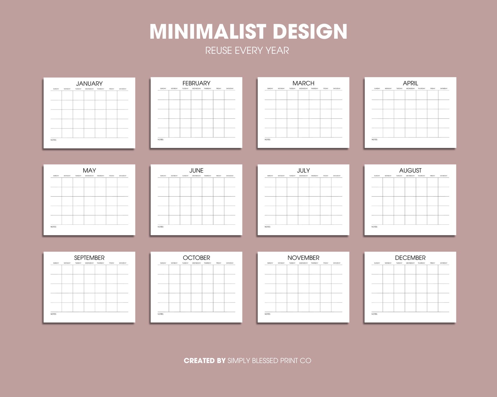 Minimalist Monthly Printable Calendar 2023, Simple Calendar Design ...