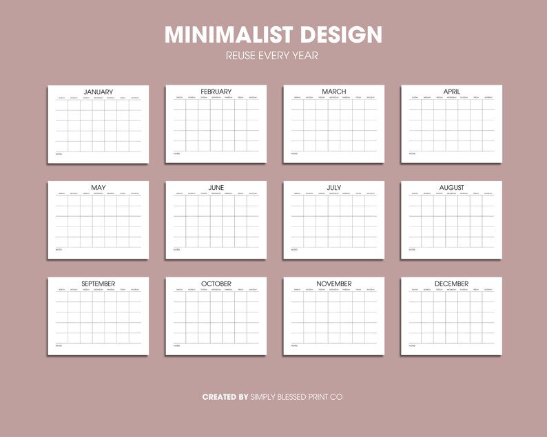 Minimalist Monthly Printable Calendar 2023, Simple Calendar Design ...