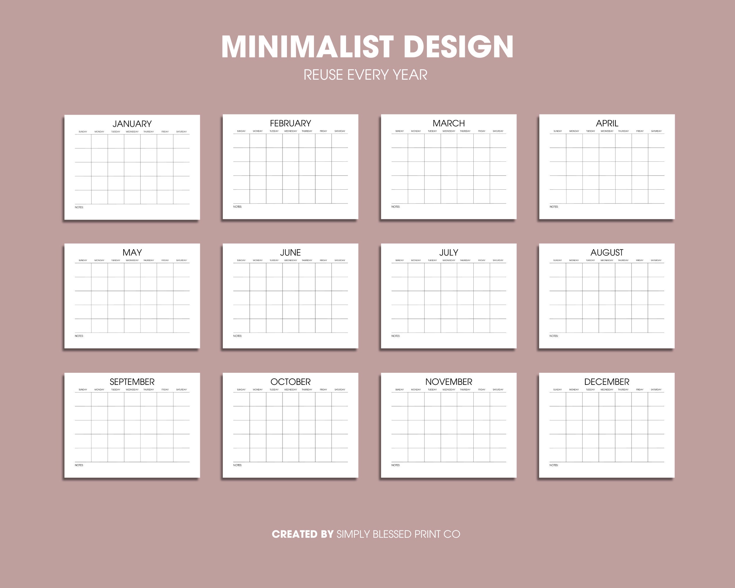 Minimalist Monthly Printable Calendar 2023, Simple Calendar Design ...