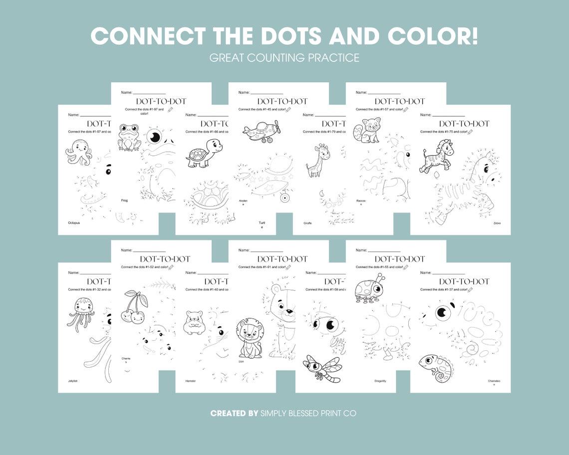 30 Pages of Dot to Dot Printable Activity Sheets for Kids, Cute Animal ...