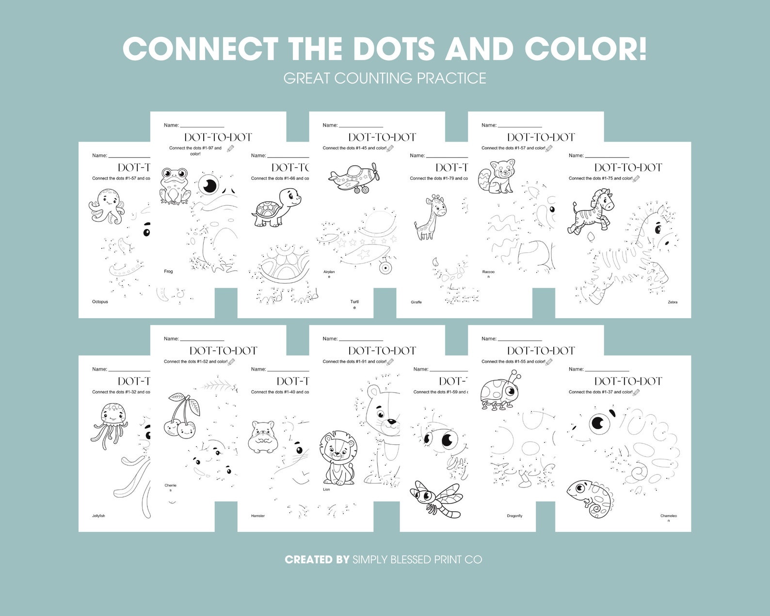 30 Pages of Dot to Dot Printable Activity Sheets for Kids, Cute Animal ...