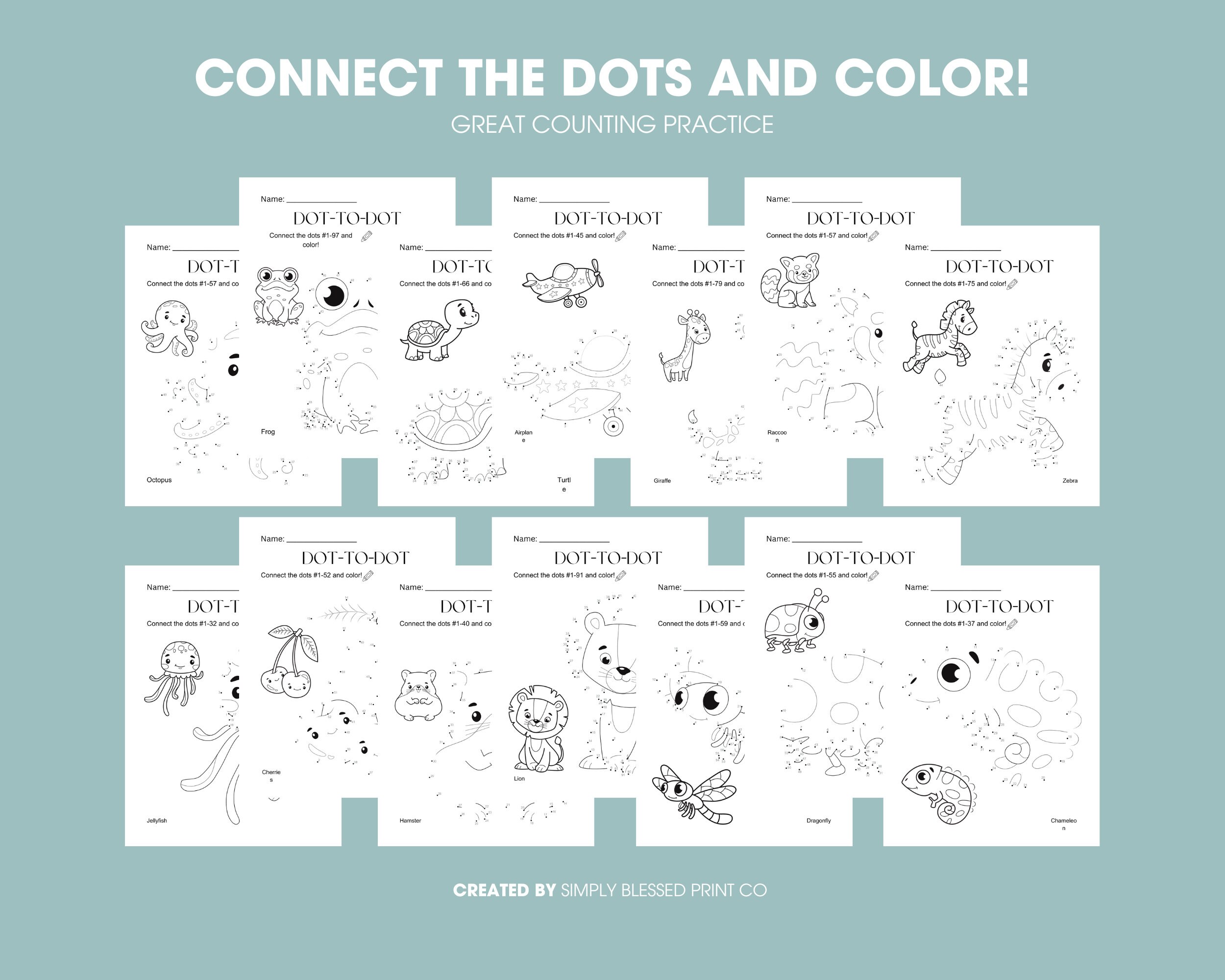 30 Pages of Dot to Dot Printable Activity Sheets for Kids, Cute Animal ...